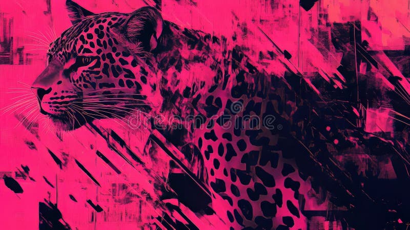 Cyberpunk Glitch Leopard Print Texture Pink Black Repeating Stock ...