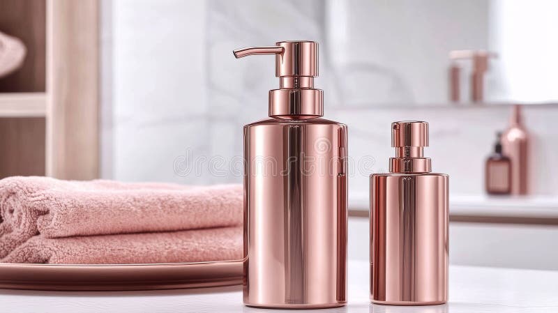 Ultra Realistic Rose Gold Shampoo Bottle and Pump Design in Elegant ...