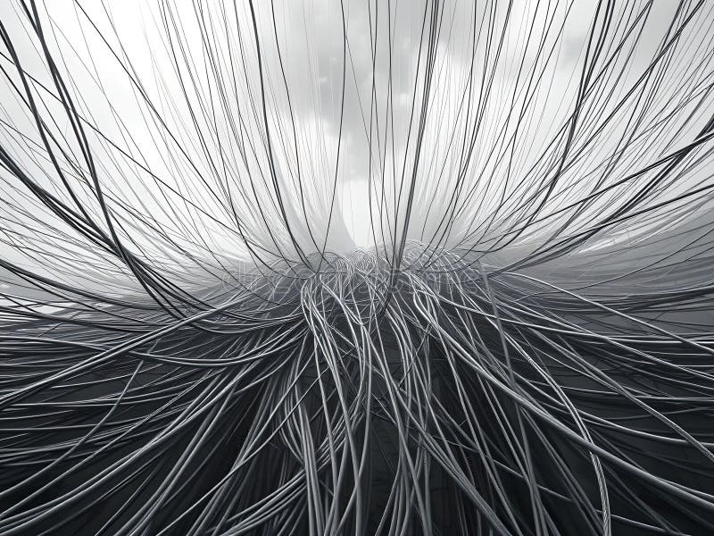 Ultra-Realistic Sci-Fi Artwork: Grayscale Cables Entangled in Misty ...