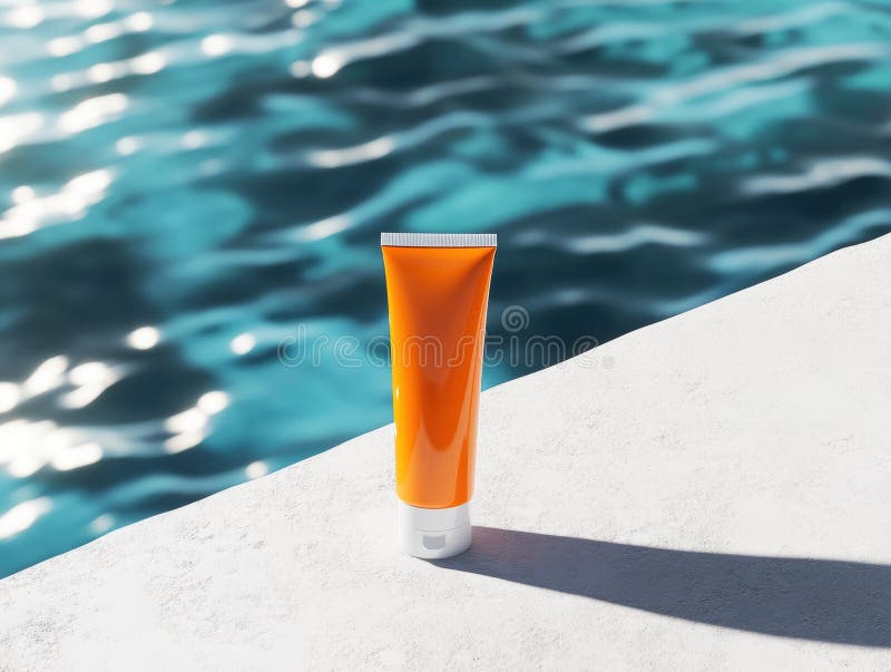 Ultra Realistic Sun Lotion Bottle by Poolside in Vibrant Setting for ...