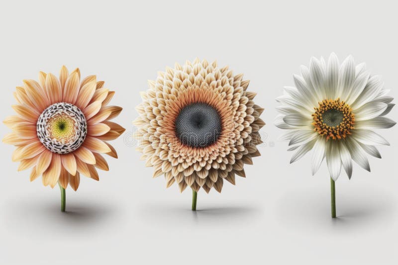 Ultra-Realistic Top View of Three Flowers on White Background for ...