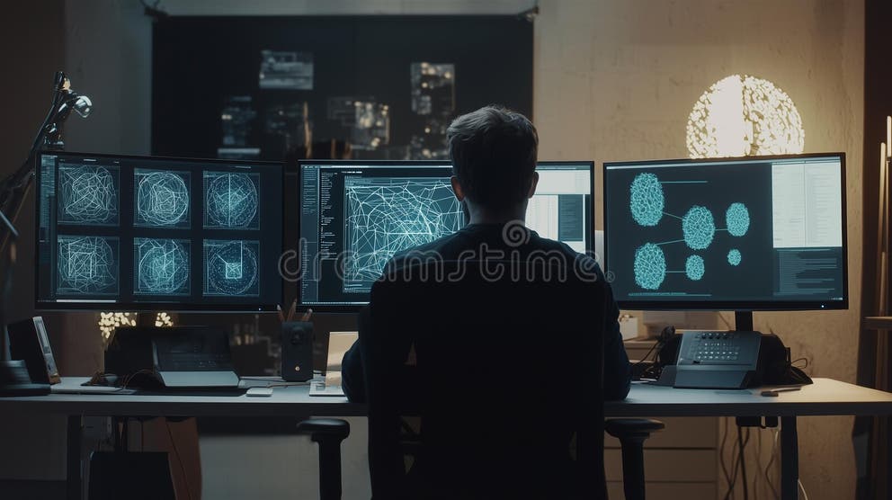 Ultra-realistic View of an AI Specialist Analyzing Machine Learning ...
