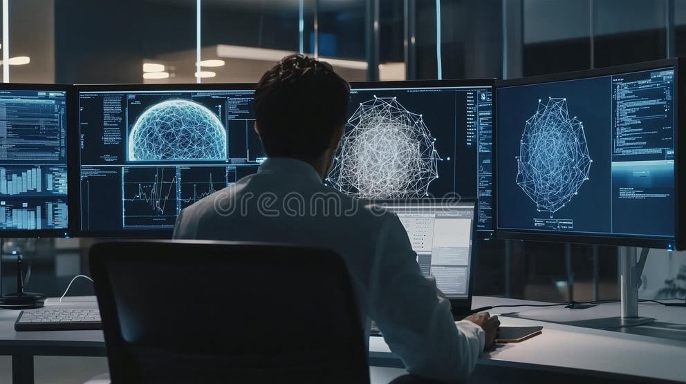 Ultra-realistic View of an AI Specialist Analyzing Machine Learning ...