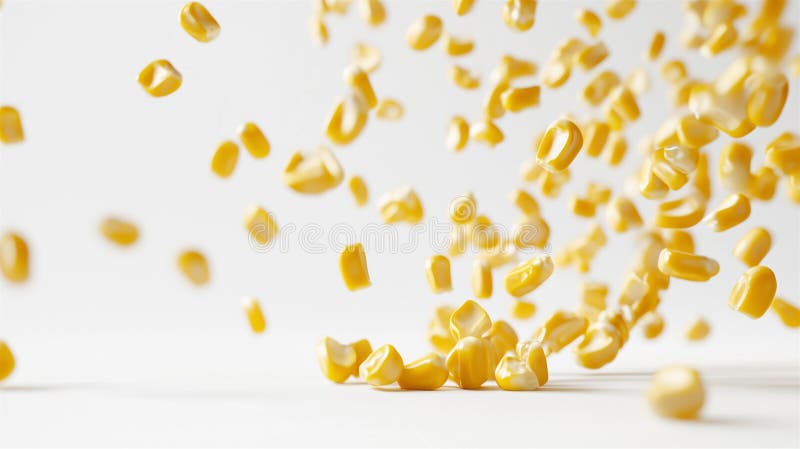 Ultra-realistic View of Fresh Corn Kernels Floating in Mid-air on White ...