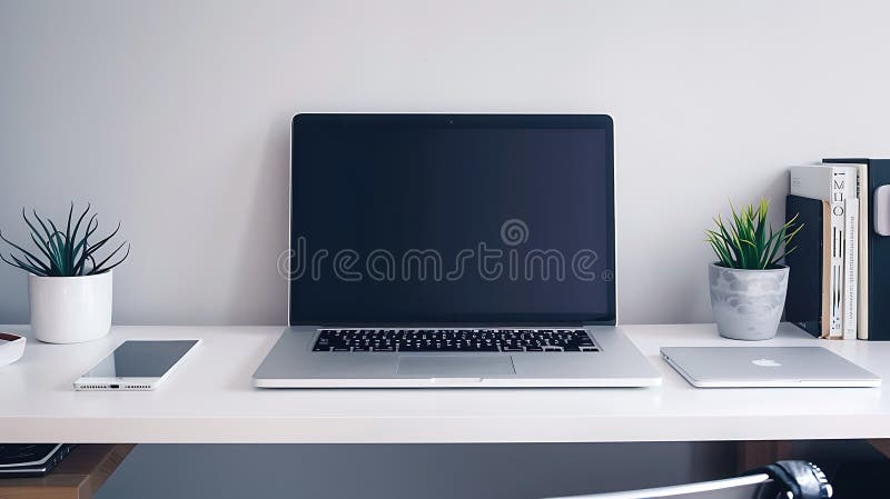 Ultra-sharp Image of a Simple Workspace, Sleek Laptop, White Desk ...