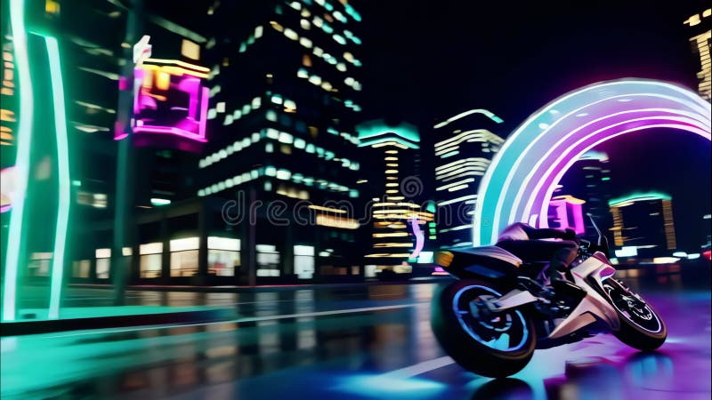Ultra Speed Neon Race stock footage. Video of bike, cyberpunk - 374390456
