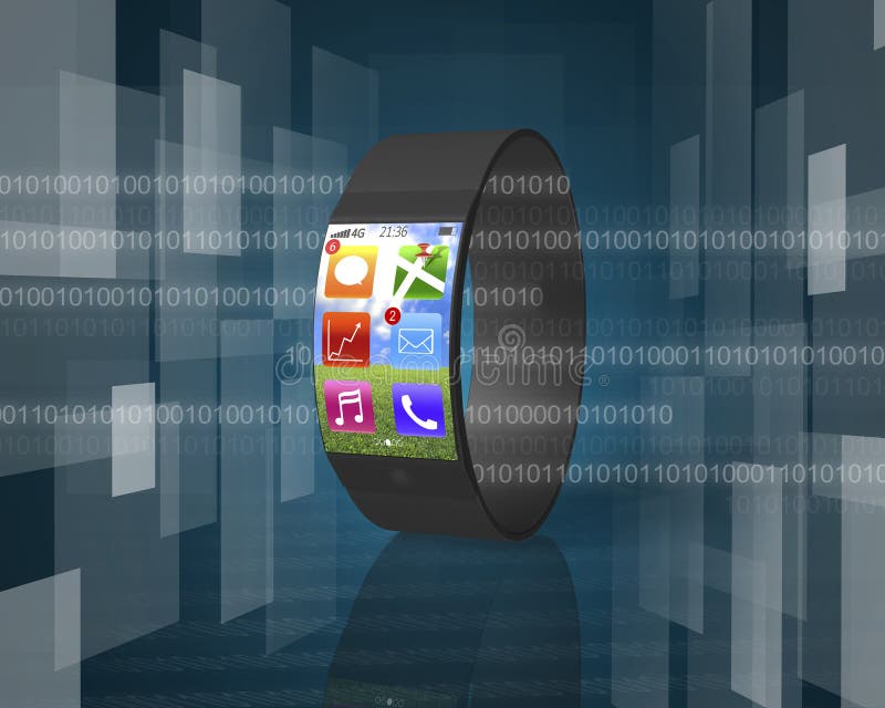 Ultra-thin Curved-screen Smart Watch on Tech-digital Background Stock ...