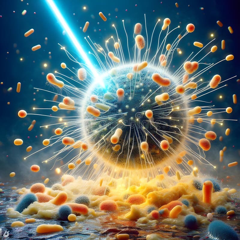 Germs and Bacteria in Red Color Background Stock Photo - Image of ...