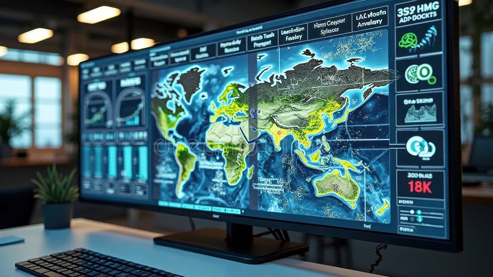Ultra-wide Monitor Displaying Interactive World Map for Data Analysis ...