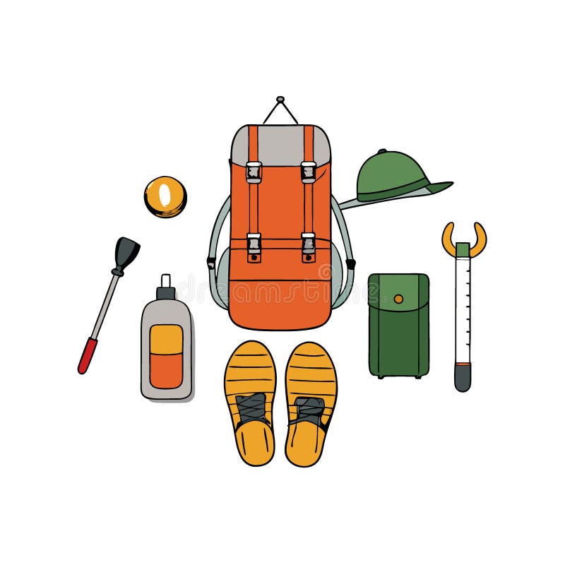 Ultralight Backpacking Gear. Thru-hiking Gear Stock Vector ...