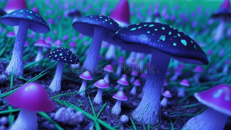 Ultraviolet Blue Magic Mushrooms, Down into Earth, a.i. Generated Stock ...