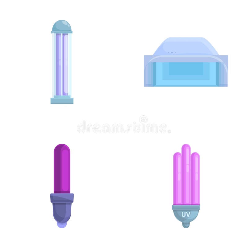 Ultraviolet Lamp Icons Set Cartoon Vector. Various Luminous Lamp with ...