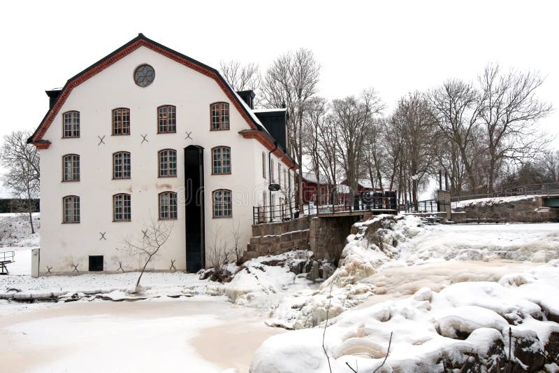 Ulva Mill (Ulva Kvarn) and the Frozen Waterfall Stock Photo - Image of ...