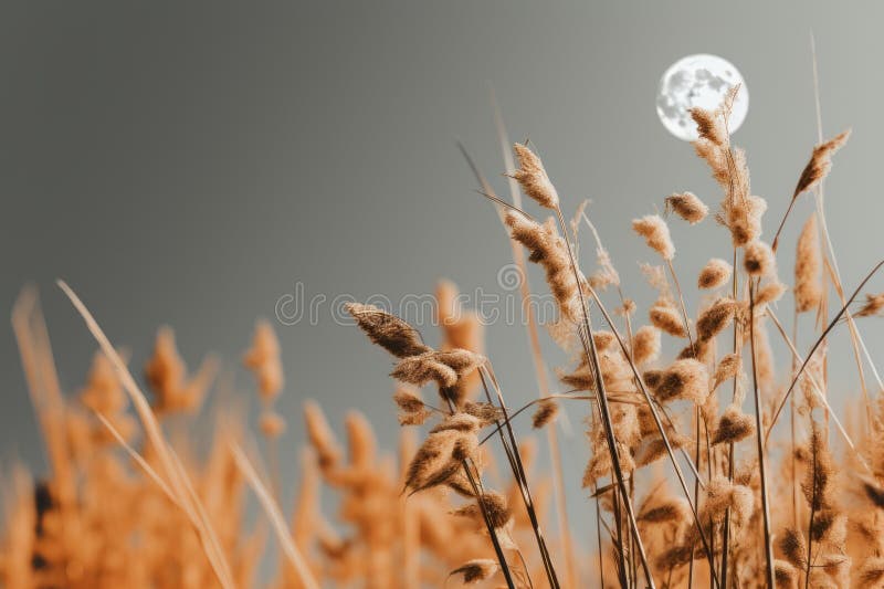 Um Campo De Erva Alta Com Lua Cheia No Fundo Ilustração Stock ...