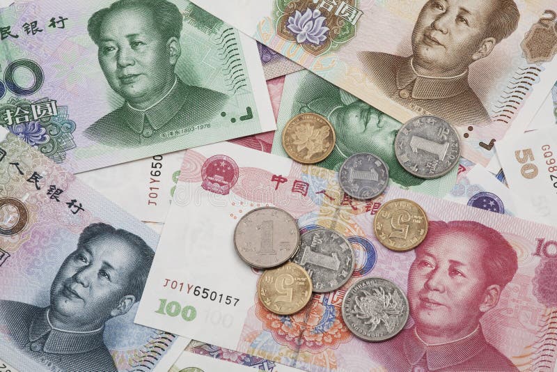 Notas e moedas chinesas foto de stock. Imagem de currency - 43683864
