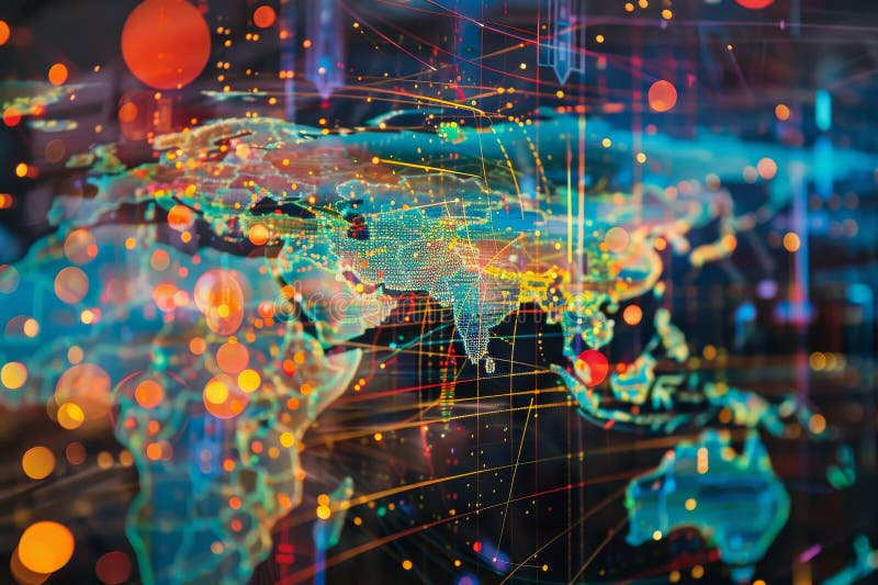 Um Mapa Digital Do Mundo Com Linhas Conectando Continentes Destacando a ...