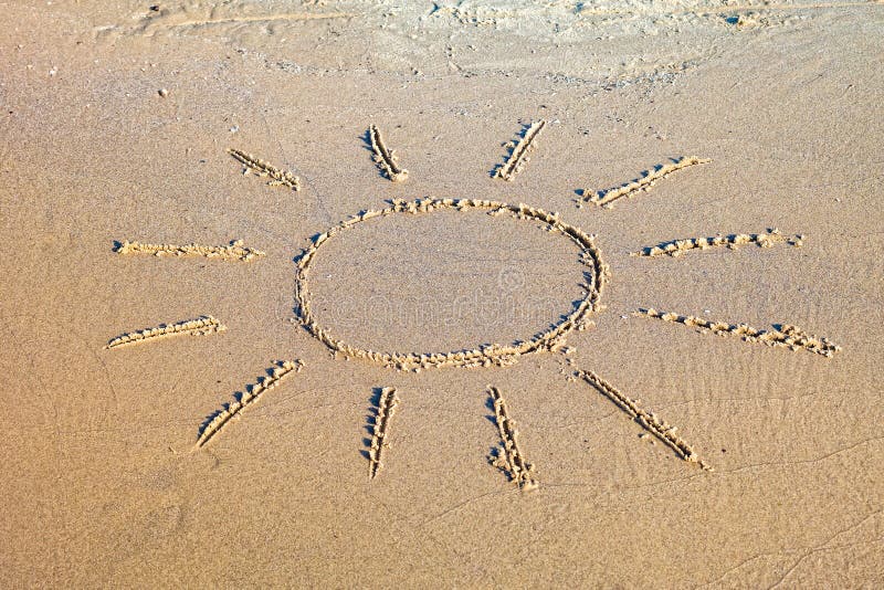 Sun escrito na areia imagem de stock. Imagem de sulcos - 3636613
