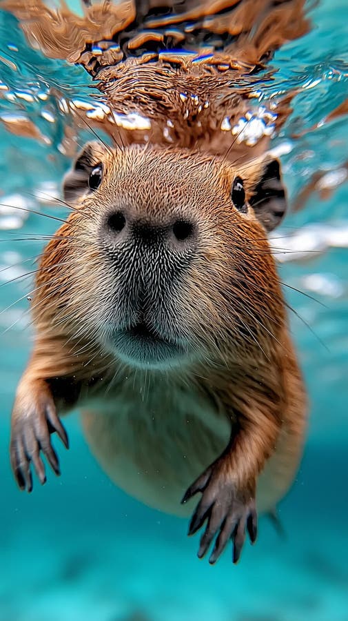 Uma Capybara Nadando Na água Com a Boca Aberta Foto de Stock - Imagem ...