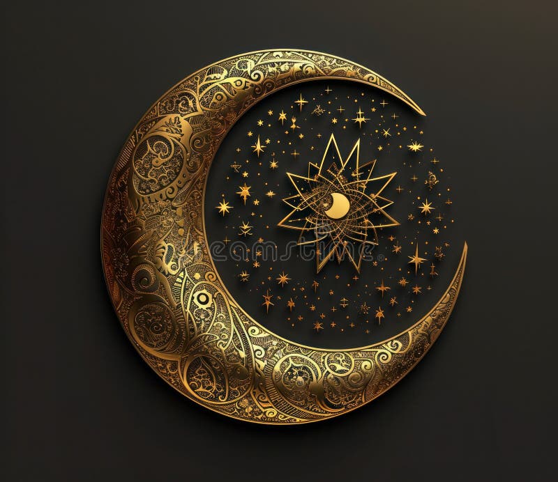 Uma Crescente Dourada Sob a Lua Cheia Com Estrelas Ilustração Stock ...