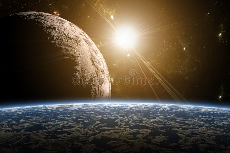 Uma Vista Da Terra Da Lua E Do Sol Do Planeta Ilustração Stock Ilustração De Astronomia