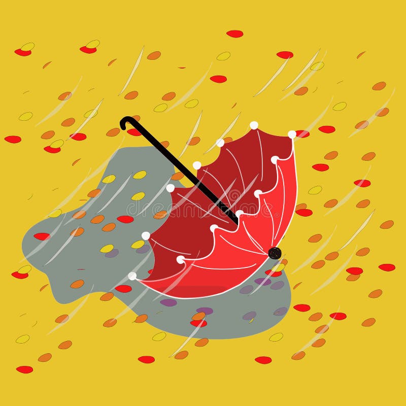 A Red Cane Umbrella Lies on the Ground in a Puddle. Autumn Mood. Stock ...