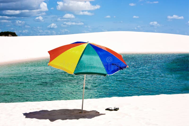 Umbrella Beach Lencois Maranheses Park Brazil Stock Image - Image of ...