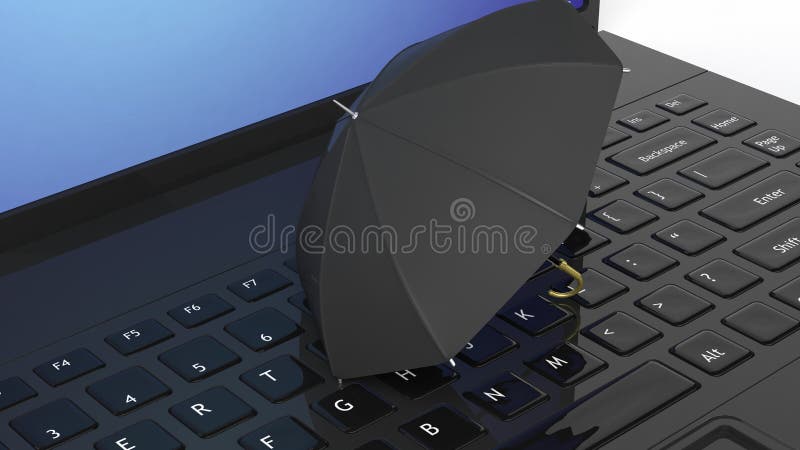 Umbrella on black laptop stock illustration. Illustration of background ...