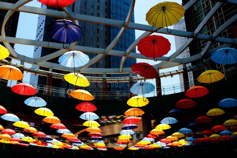 Umbrella Decoration Under a Building Editorial Photo - Image of modern ...