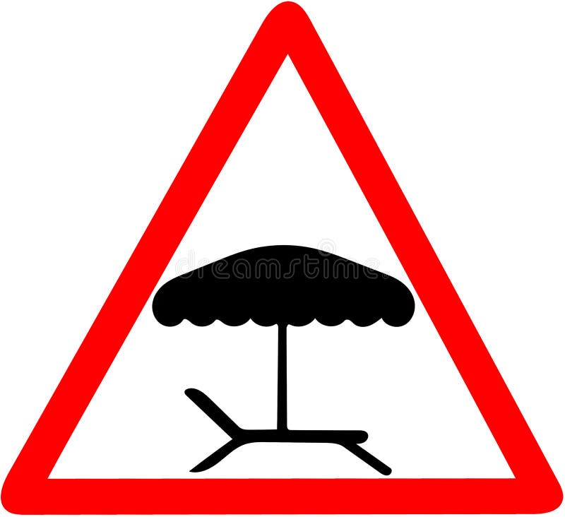 Umbrella and Lounge Chair Triangular Red Road Caution Sign Stock ...