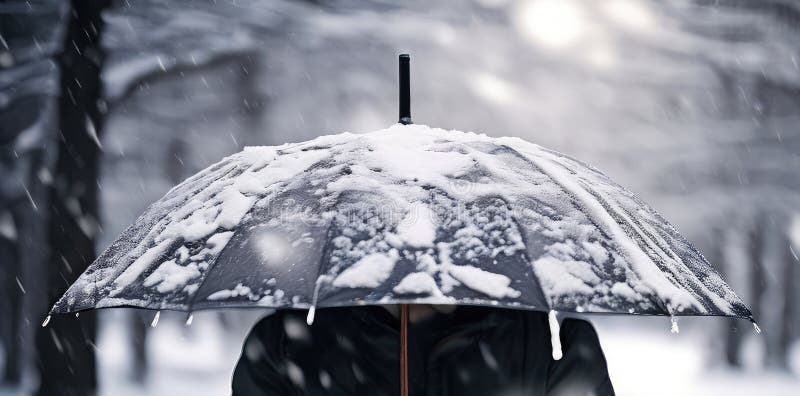 Umbrella in the Melting Snow and Ice. Climate Change, Bad Weather ...