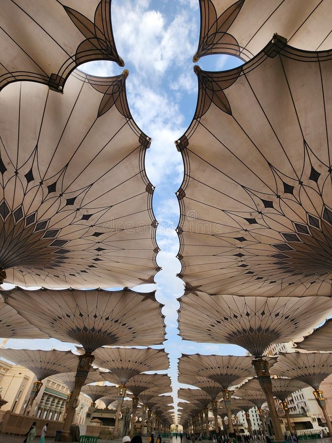 Umbrella of the Nabawi Mosque in Medina Stock Photo - Image of holday ...