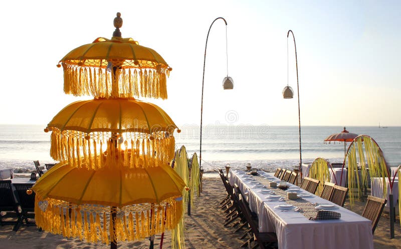 Umbrella in an Oceanfront Restaurant on the Sunset Stock Image - Image ...