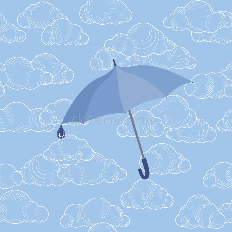 Umbrella Over Cloudy Sky. Clouds Seamless Pattern April Weather ...