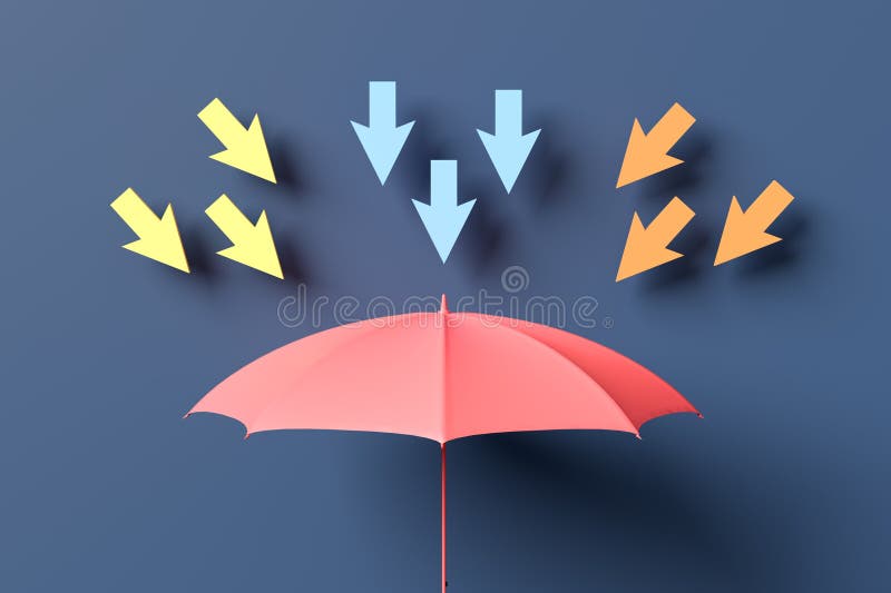 Umbrella Protecting from Colorful Falling Arrows Threat Risk Concept ...
