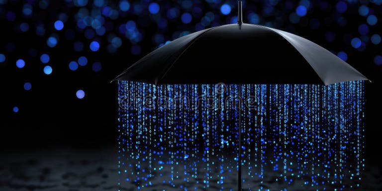Generative AI Umbrella Protecting from Falling Binary Code Representing ...