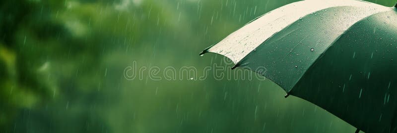 Umbrella Protecting from Rain during Summer Storm in Green Forest Stock ...