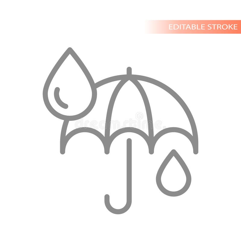 Umbrella and Rain Drops Line Vector Icon Stock Vector - Illustration of ...