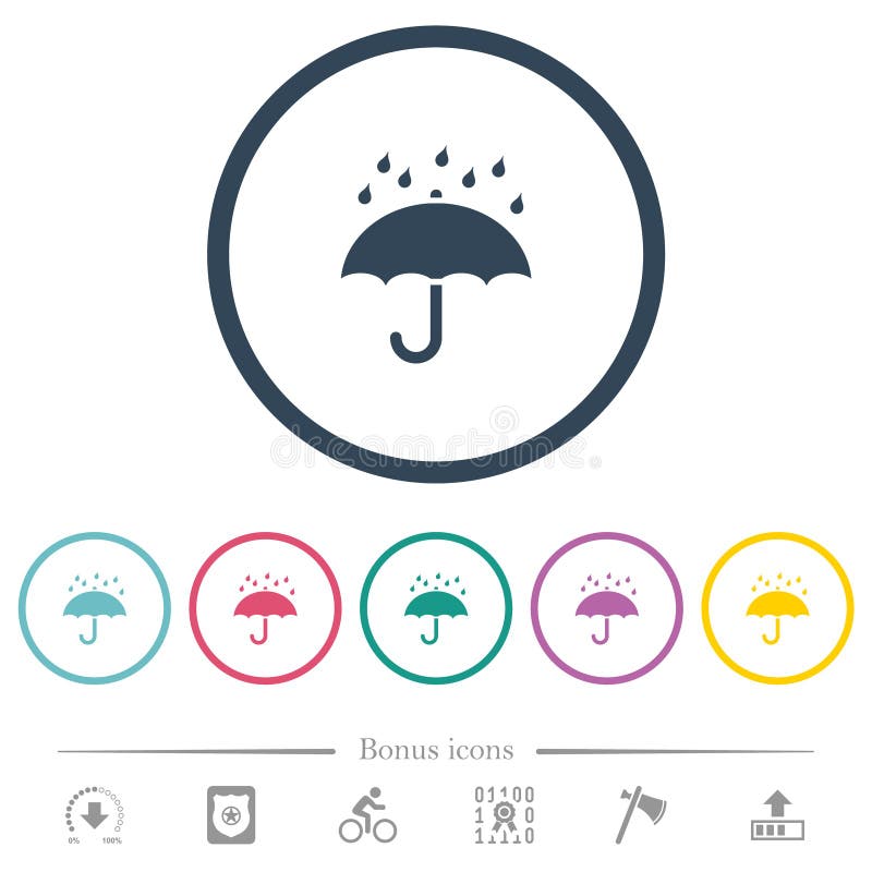 Umbrella with Rain Solid Round Flat Multi Colored Icons Stock Vector - Illustration of ...