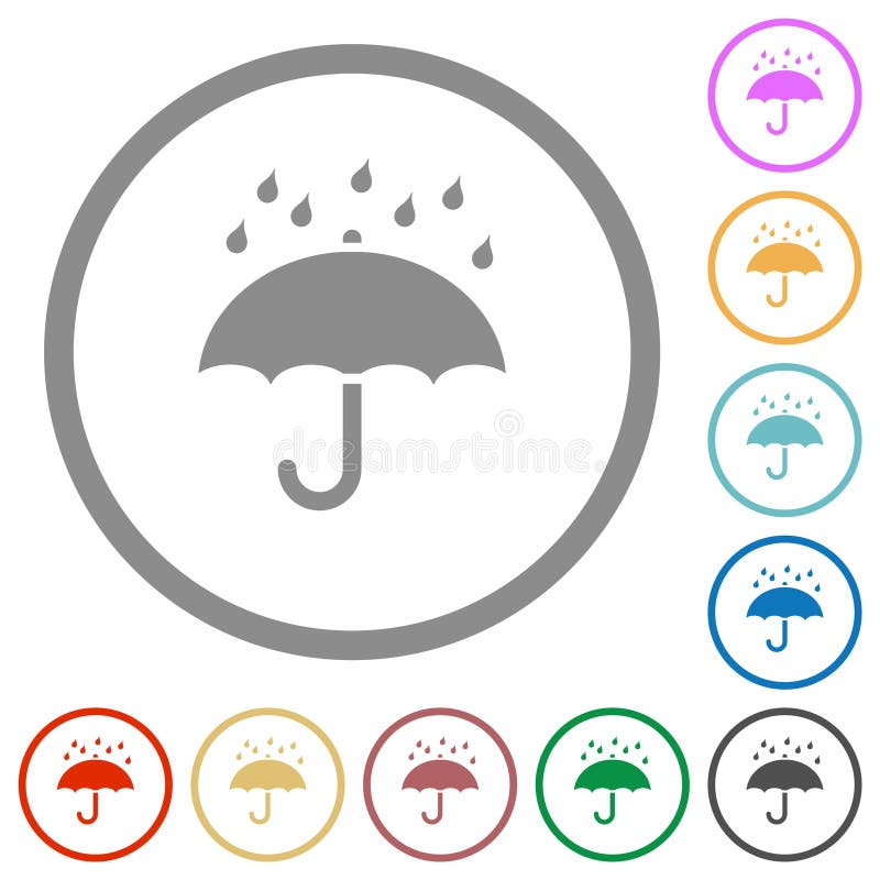Umbrella with Rain Solid Round Flat Multi Colored Icons Stock Vector - Illustration of ...