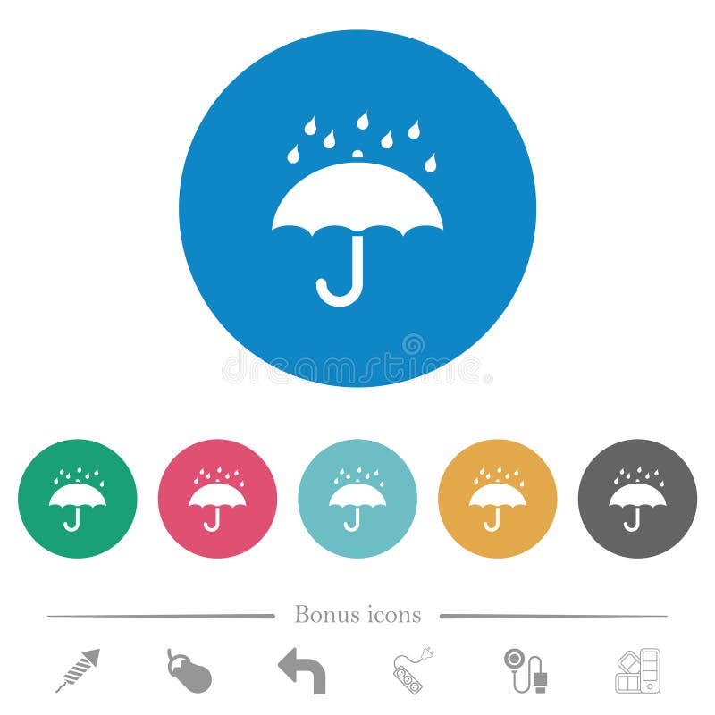 Umbrella with Rain Solid Flat Round Icons Stock Vector - Illustration of safety, raindrops ...