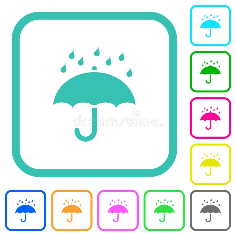 Umbrella with Rain Solid Round Flat Multi Colored Icons Stock Vector - Illustration of ...