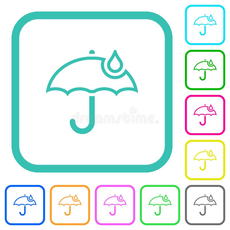 Umbrella with Single Raindrop Outline Round Flat Multi Colored Icons ...