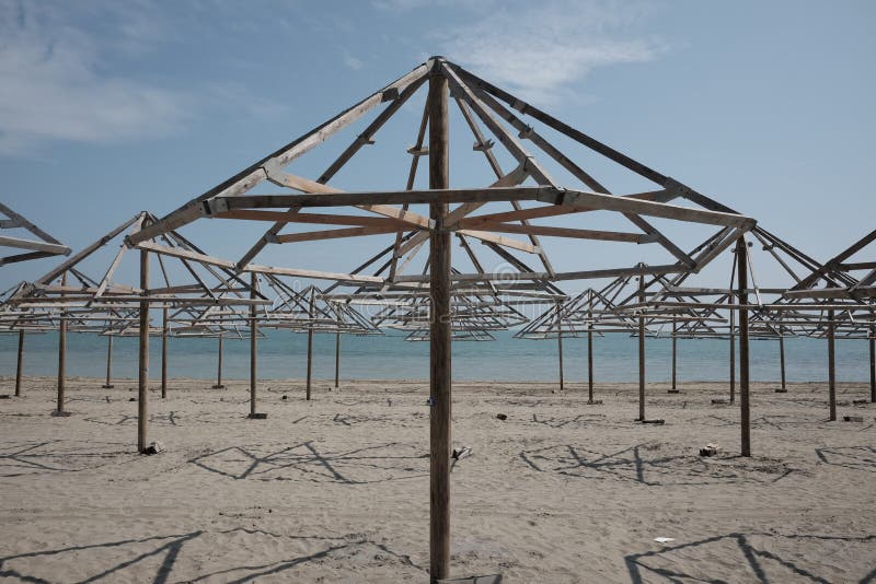 Umbrella Structures Under Construction Stock Image - Image of wood ...