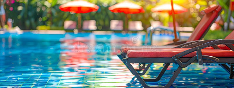 Umbrella and Sun Lounger Around the Outdoor Pool Stock Image - Image of ...