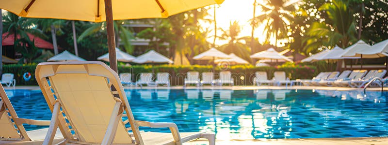 Umbrella and Sun Lounger Around the Outdoor Pool Stock Image - Image of ...