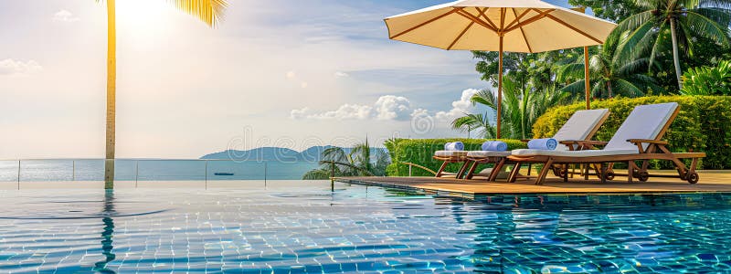 Umbrella and Sun Lounger Around the Outdoor Pool Stock Photo - Image of ...