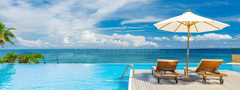 Umbrella and Sun Lounger Around the Outdoor Pool Stock Photo - Image of ...