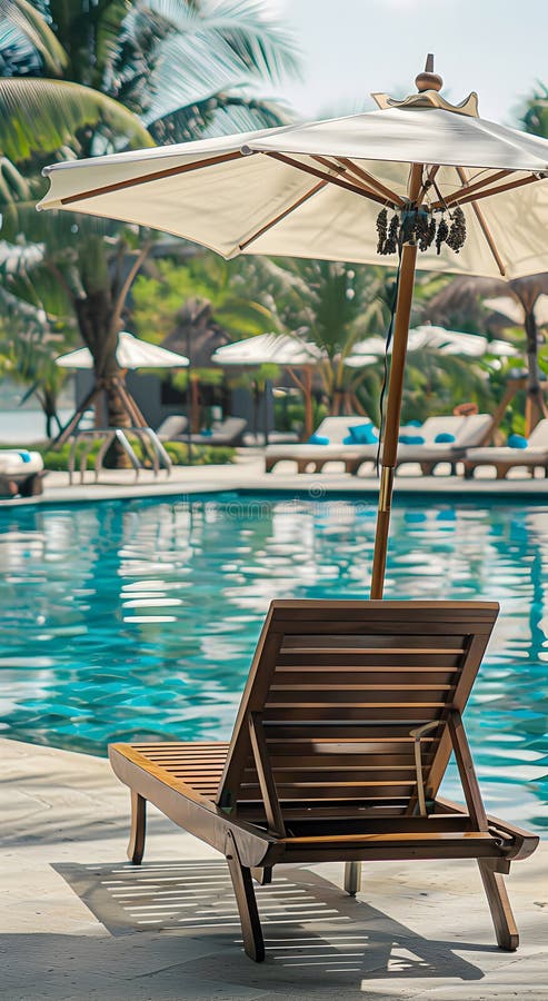 Umbrella and Sun Lounger Around the Outdoor Pool Stock Photo - Image of ...