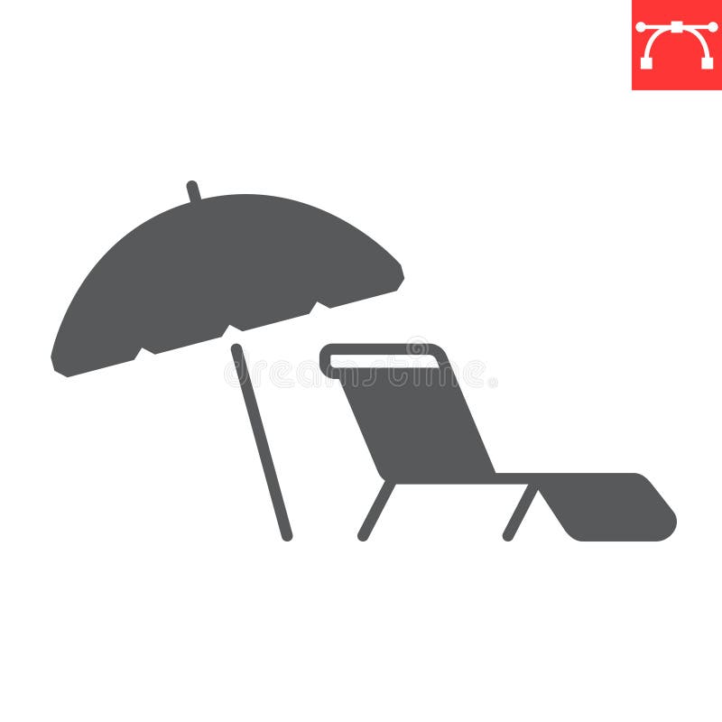 Umbrella and Sun Lounger Glyph Icon Stock Vector - Illustration of ...