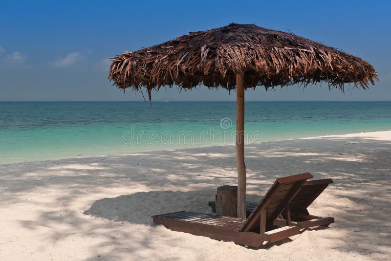 Umbrella on the Tropical Beach Stock Photo - Image of tranquil, johor ...
